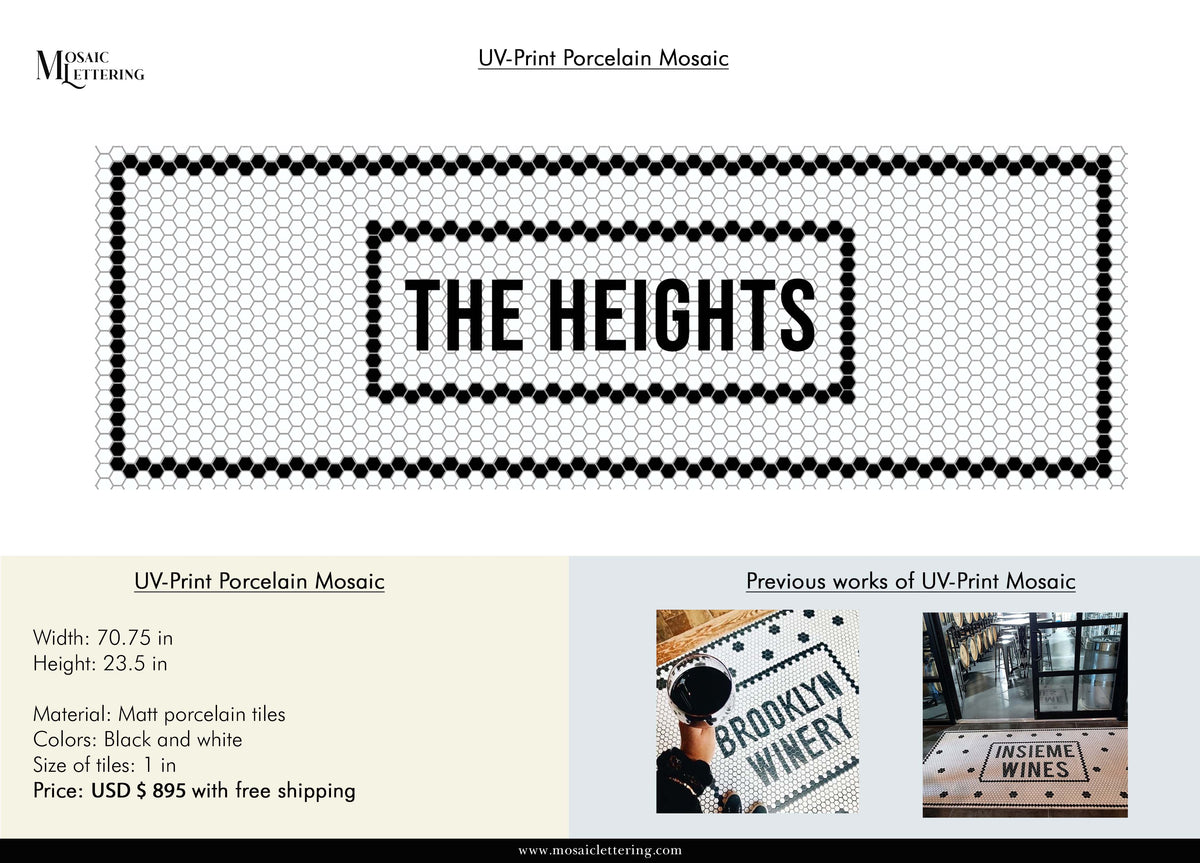 Hexagon Mosaic with UV-Print Letters (The Heights) – Mosaic Lettering