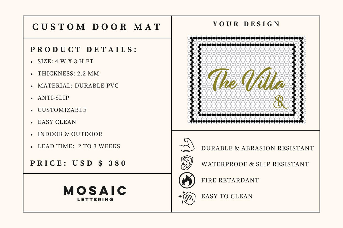 Custom Door Mat （PVC ） (The Villa) – Mosaic Lettering