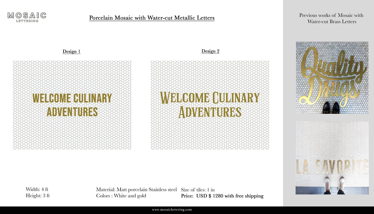 Hexagon Mosaic with Water-cut Metallic Letters (Welcome Culinary Adven ...